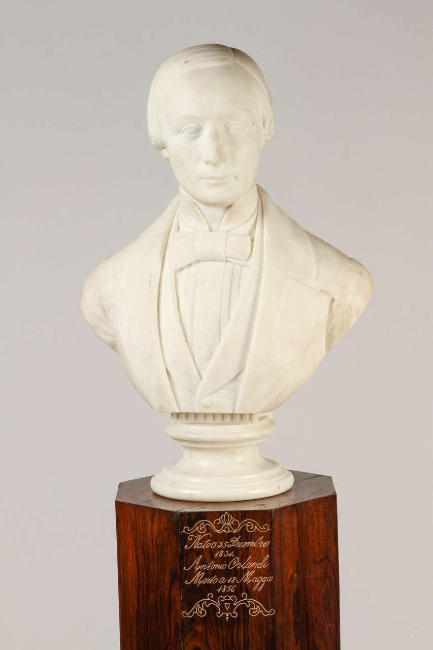 Italian Carved Marble Portrait Bust on a Rosewood Pedestal For Sale at ...