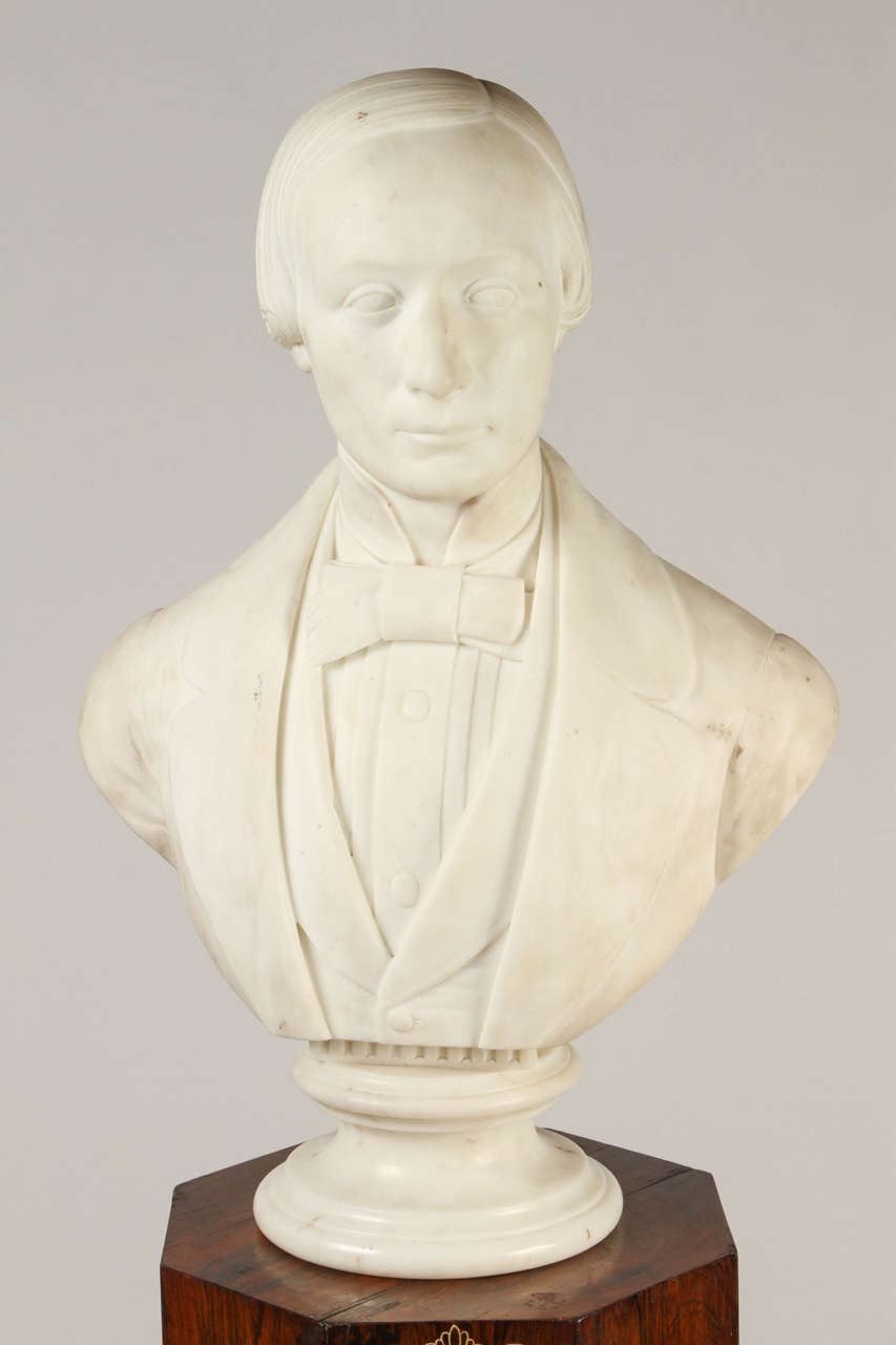 Italian Carved Marble Portrait Bust on a Rosewood Pedestal For Sale at ...