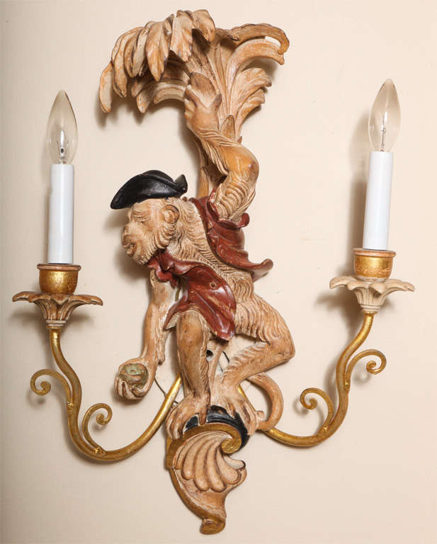 Whimiscal Pair of Carved Wood Monkey Sconces at 1stDibs | monkey sconce ...