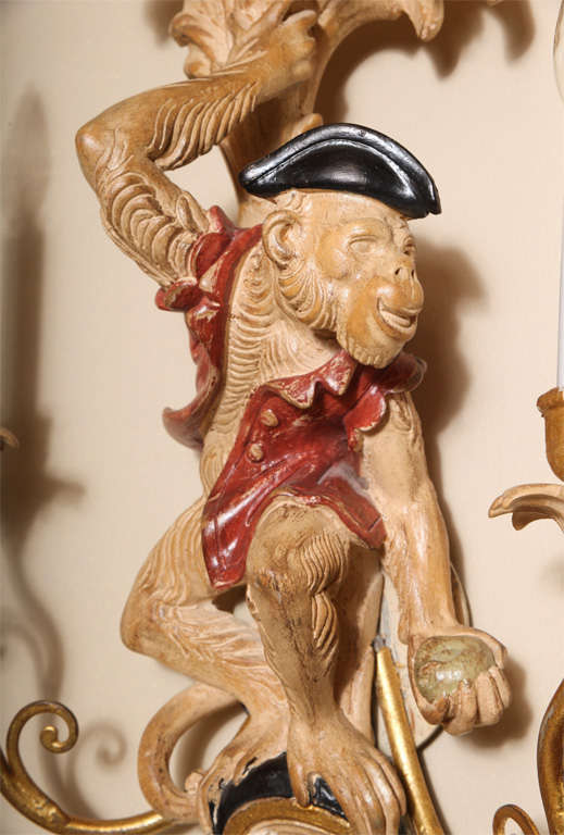Whimiscal Pair of Carved Wood Monkey Sconces at 1stDibs | monkey sconce ...