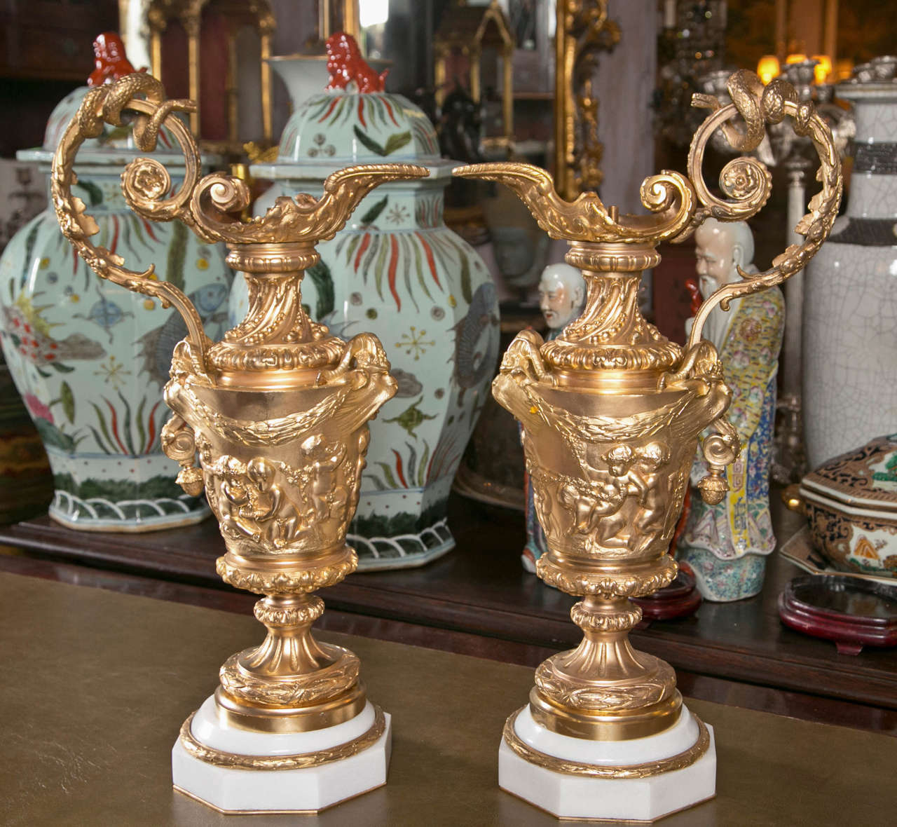 Pair of Gilded Metal Lamp Bases For Sale at 1stDibs