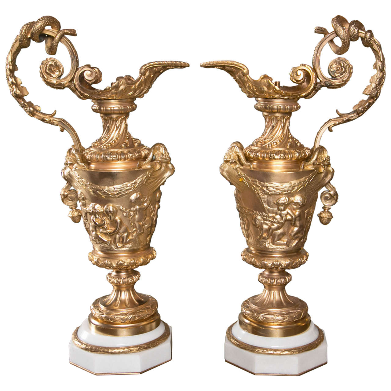Pair of Gilded Metal Lamp Bases For Sale at 1stDibs