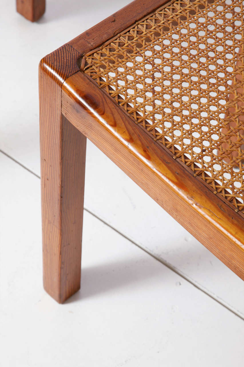 Pair of Pine and Cane Stools, circa 1930 For Sale at 1stDibs