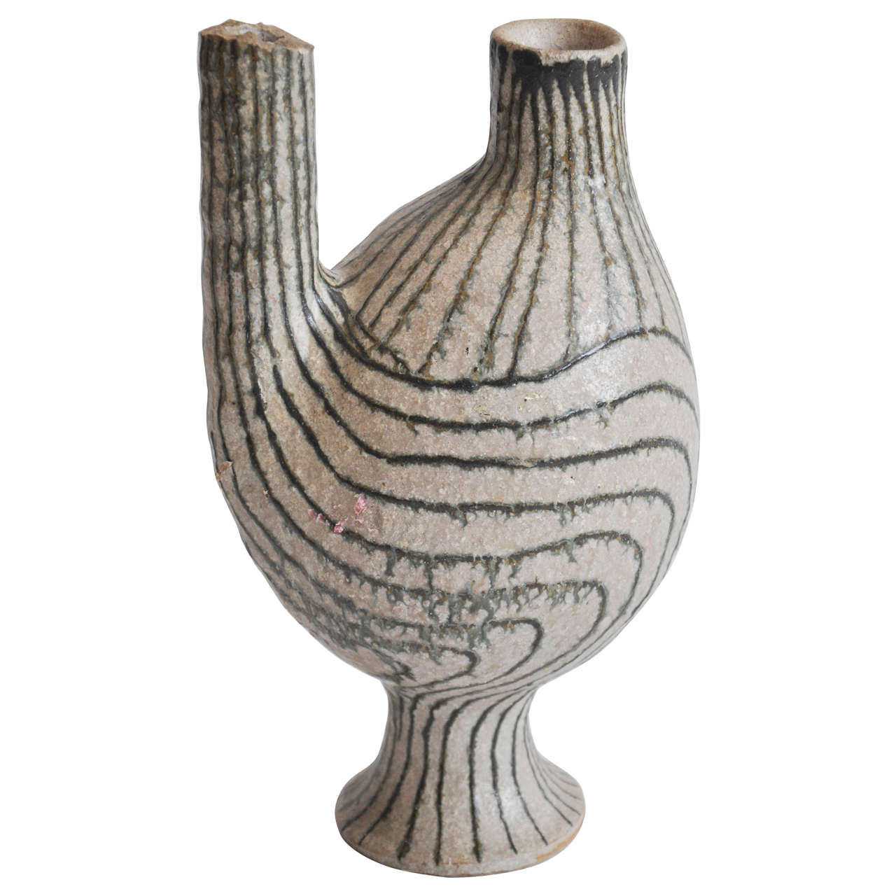 Midcentury Dutch Double Necked Striped Studio Vessel at 1stDibs