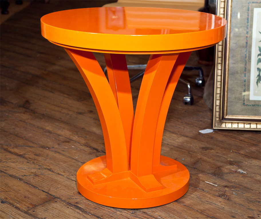 Pair Of Orange Lacquer Round Mid Century Tables at 1stDibs