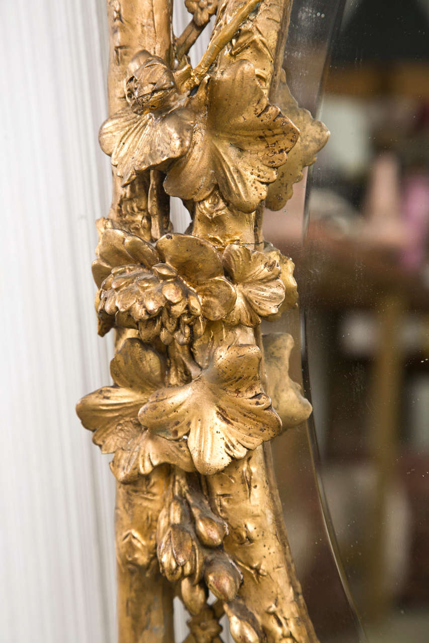 Gilt Wood Mirror With Bird and Floral Motif at 1stDibs