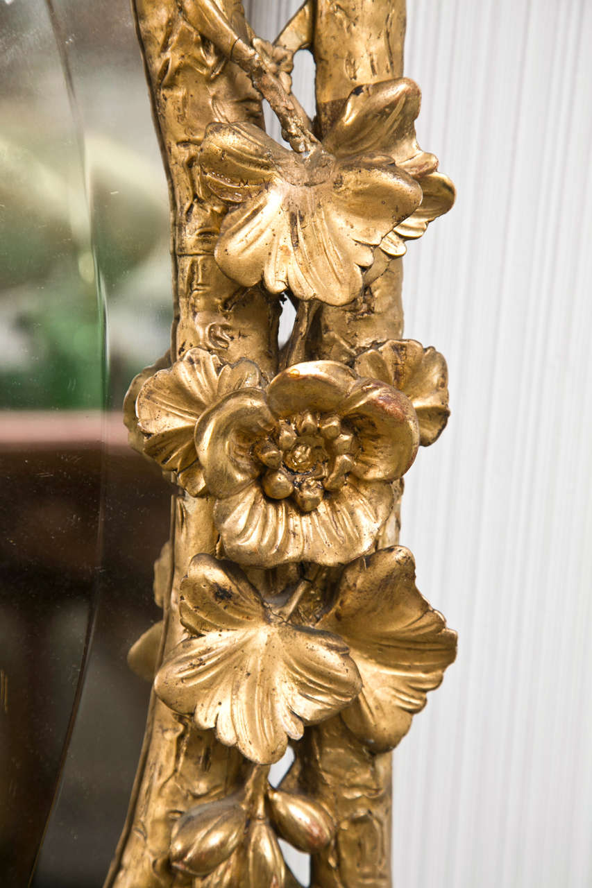 Gilt Wood Mirror With Bird and Floral Motif at 1stDibs
