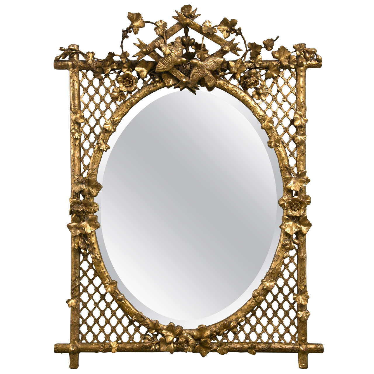 Gilt Wood Mirror With Bird and Floral Motif at 1stDibs