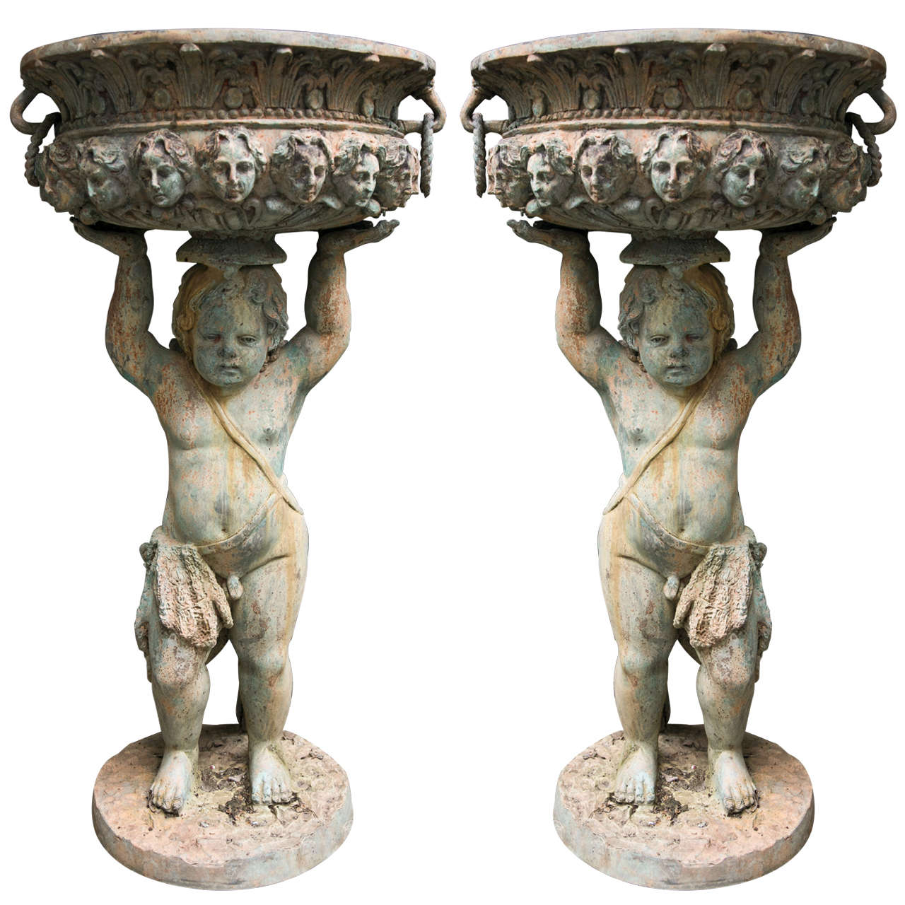 Pair Bronze Putti Planters at 1stDibs