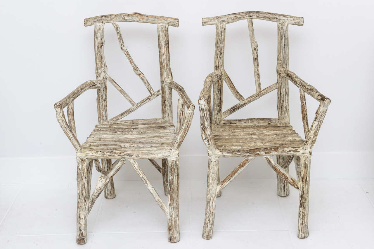 Pair of Rustic White-Washed Hickory Lodge Chairs at 1stDibs