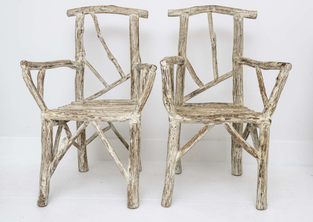 Pair of Rustic White-Washed Hickory Lodge Chairs at 1stDibs