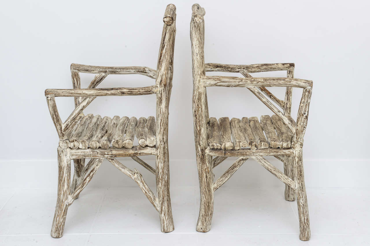 Pair of Rustic White-Washed Hickory Lodge Chairs at 1stDibs