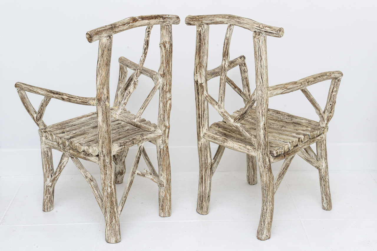 Pair of Rustic White-Washed Hickory Lodge Chairs at 1stDibs