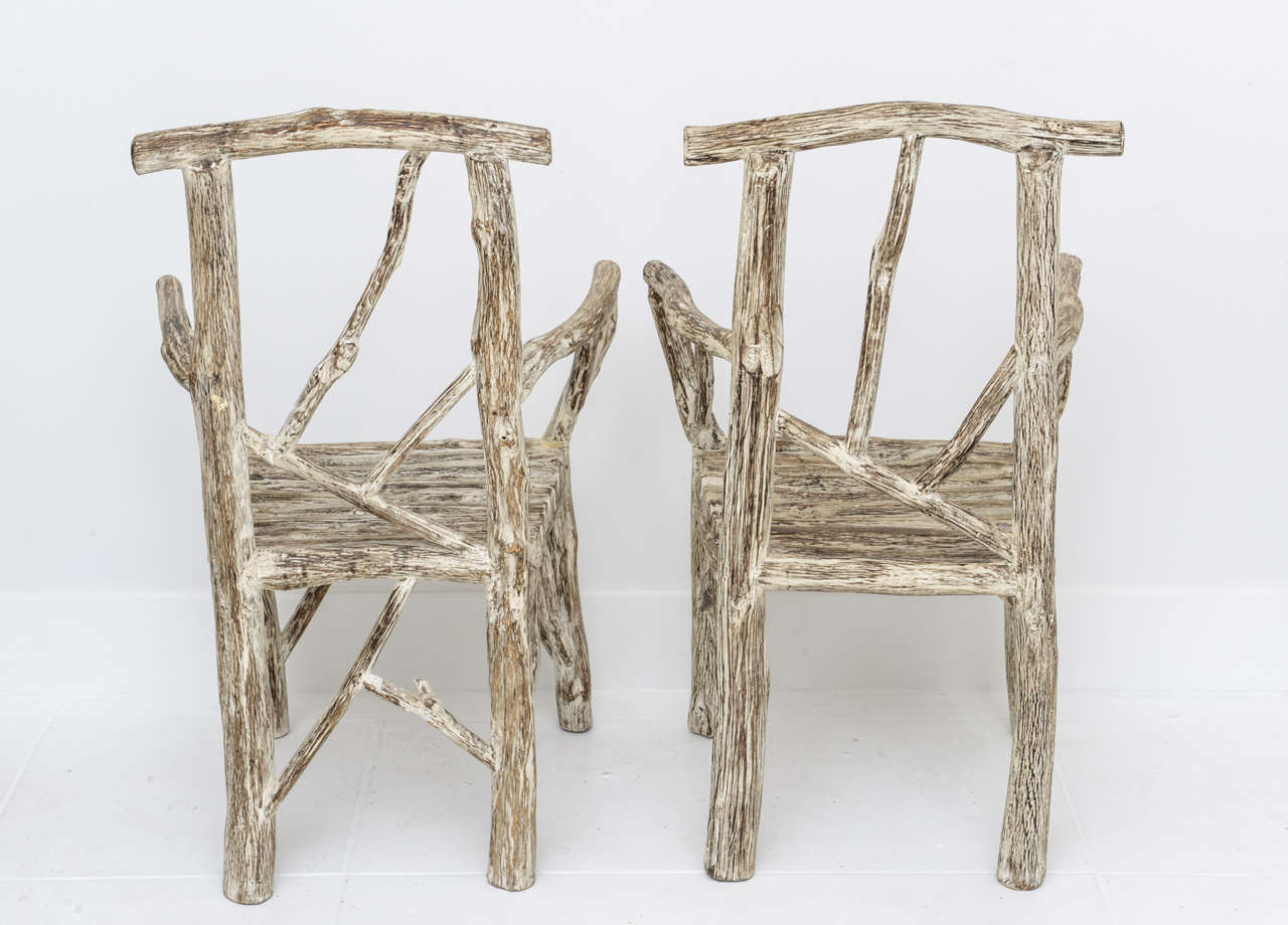 Pair of Rustic White-Washed Hickory Lodge Chairs at 1stDibs