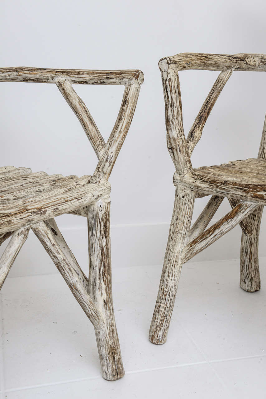 Pair of Rustic White-Washed Hickory Lodge Chairs at 1stDibs