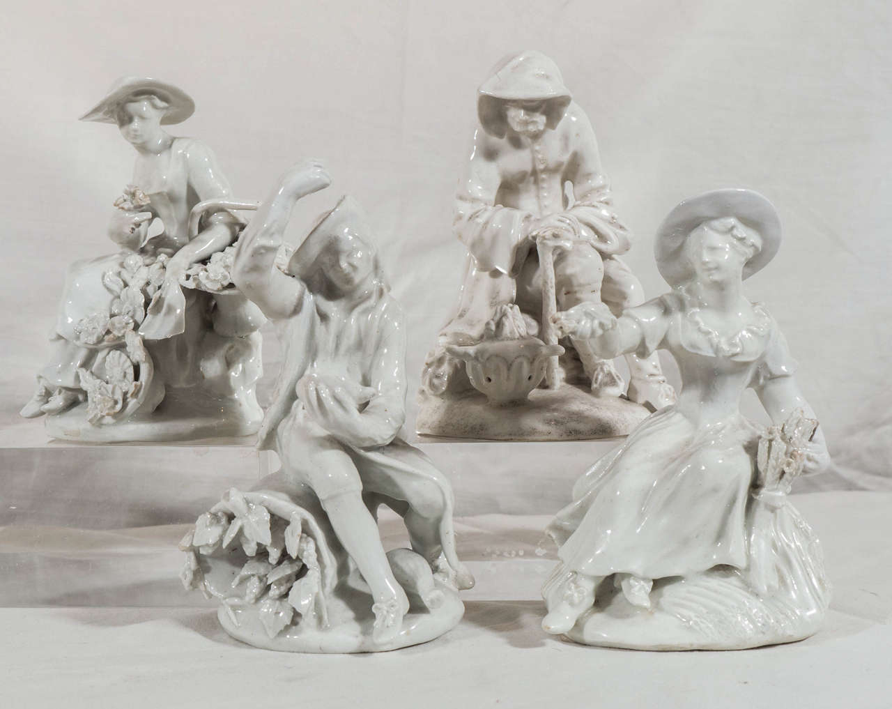 Set of Four 18th Century English Porcelain Bow Figures of the "Rustic ...