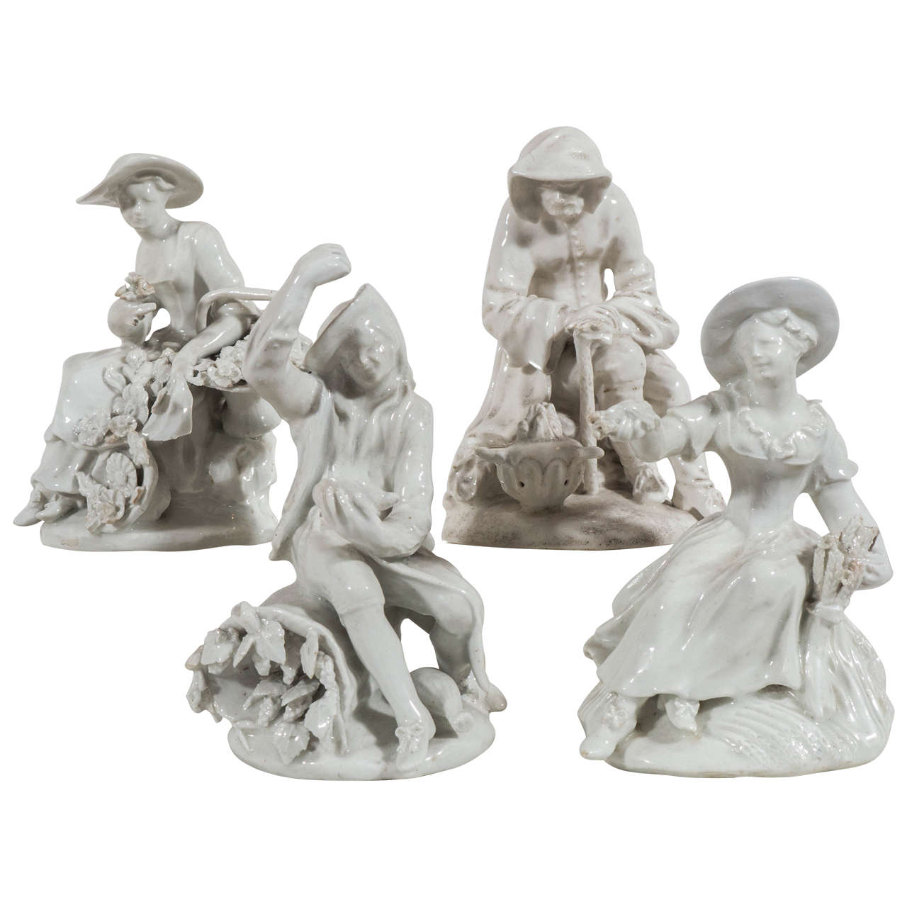 Set of Four 18th Century English Porcelain Bow Figures of the "Rustic ...