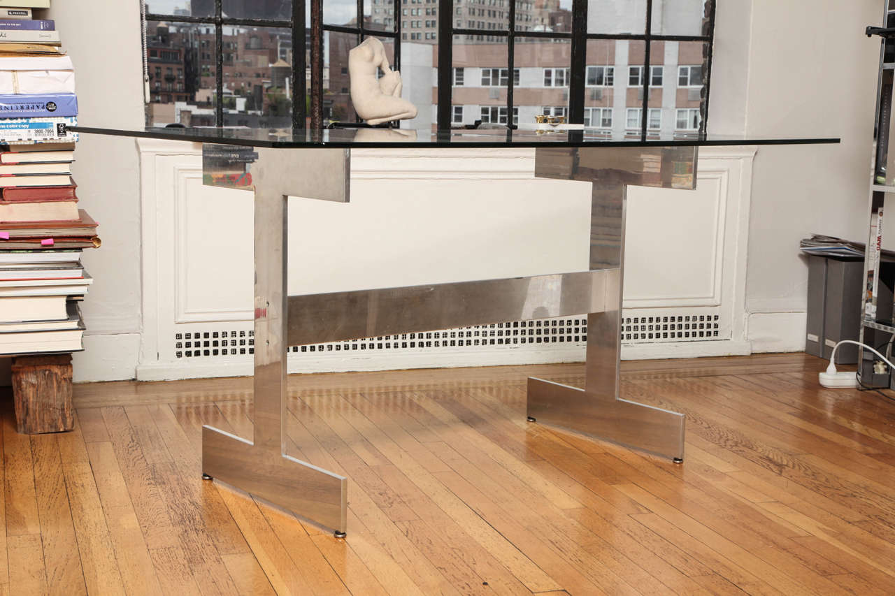Vintage Chrome and Glass Table, circa 1970 at 1stDibs