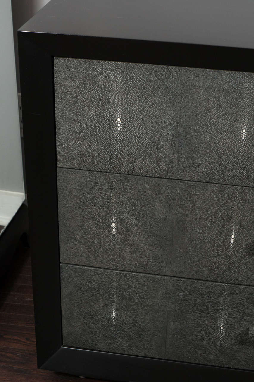 Black Lacquered Dresser with 3 Genuine Gray Shagreen Drawer Fronts For ...