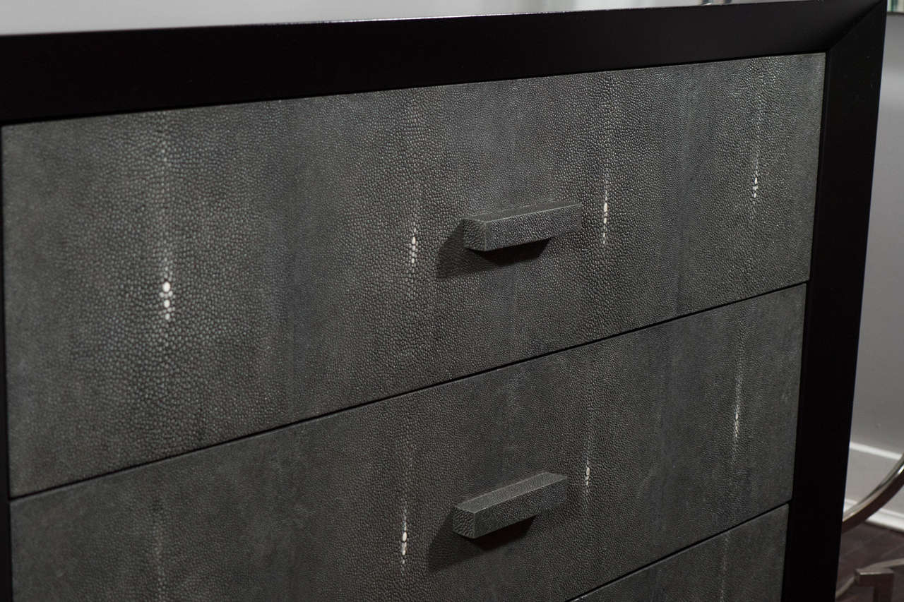 Black Lacquered Dresser with 3 Genuine Gray Shagreen Drawer Fronts For ...