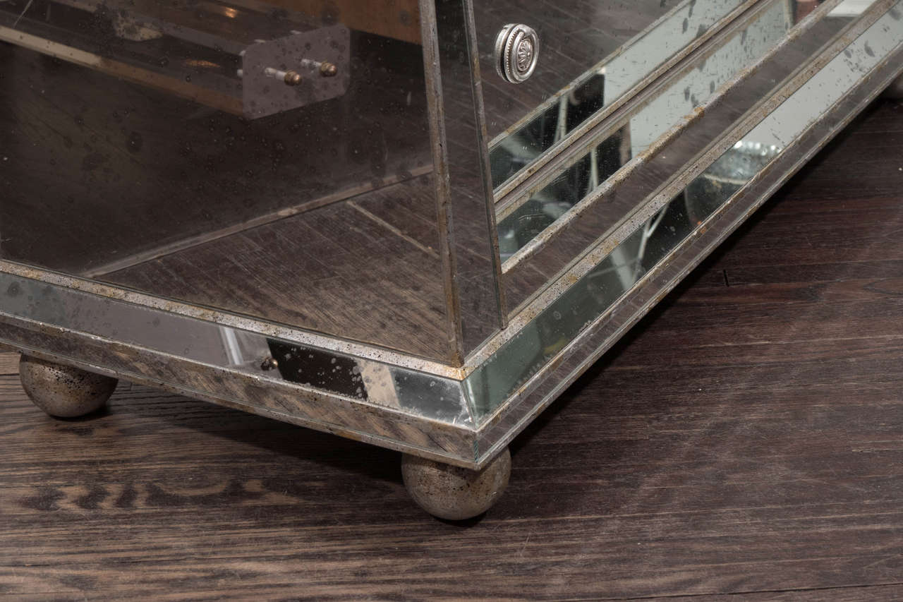 Custom Ball Foot Mirrored Commode with Silver Leaf Trim For Sale at 1stDibs