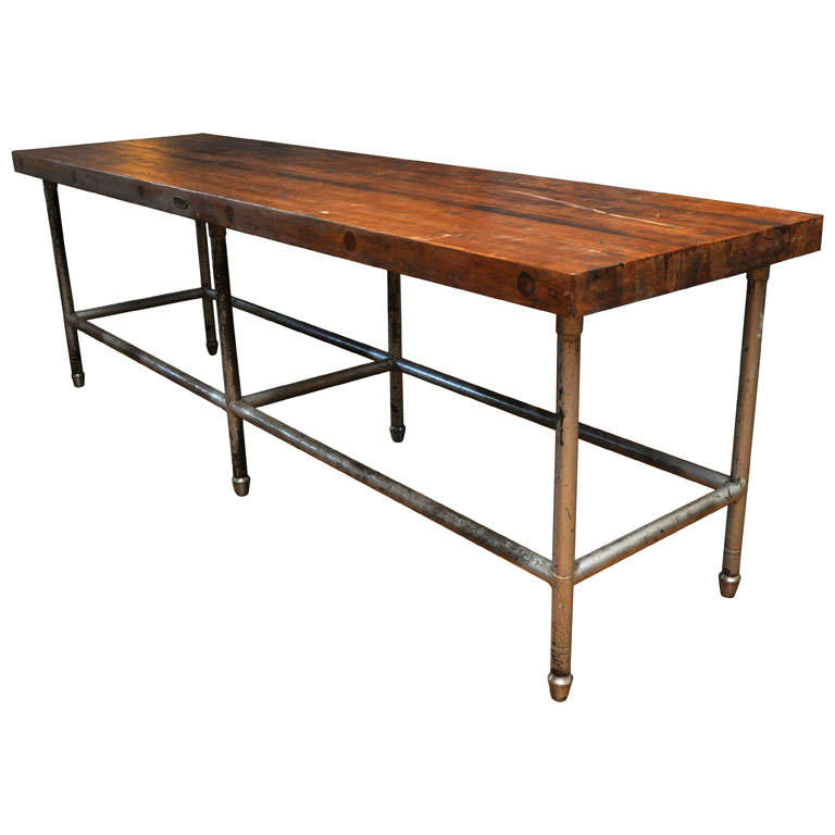 American Industrial Butcher Block Table at 1stDibs