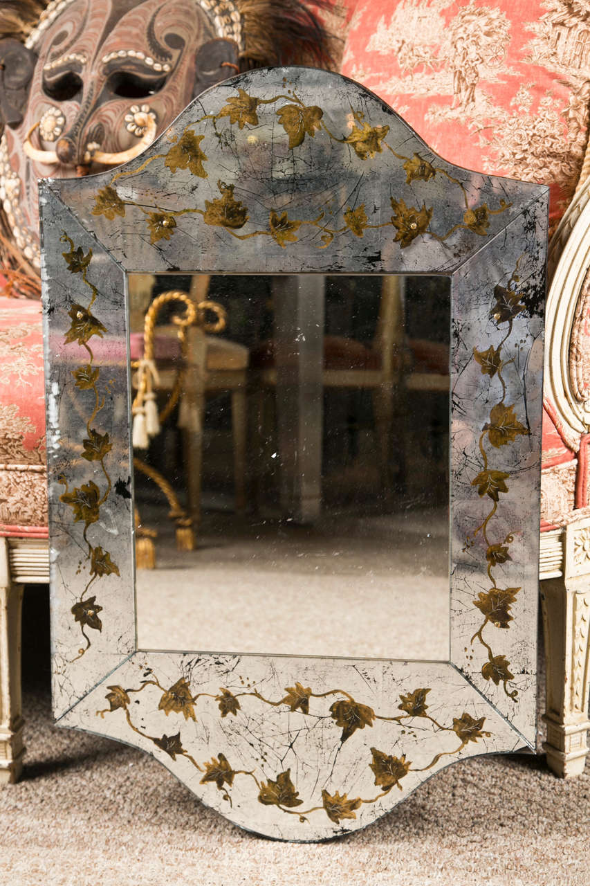 Pair of Eglomise Glass Scalloped Mirrors at 1stDibs