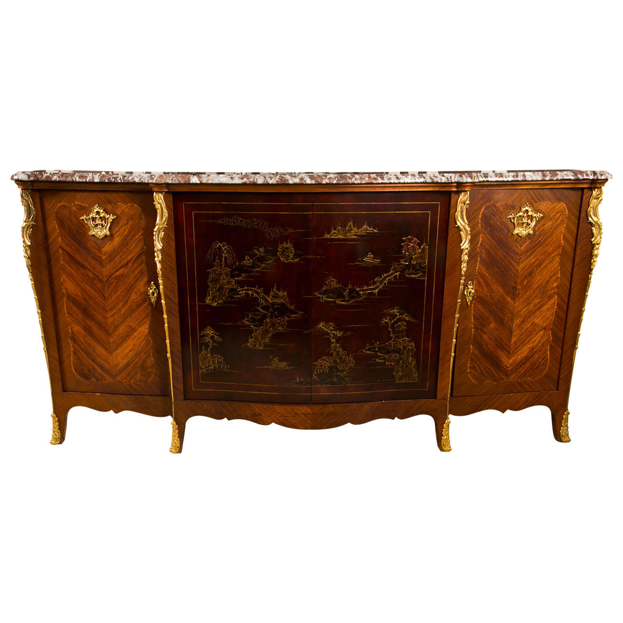 French Louis XV Style Mahogany Sideboard Stamped Jansen at 1stDibs