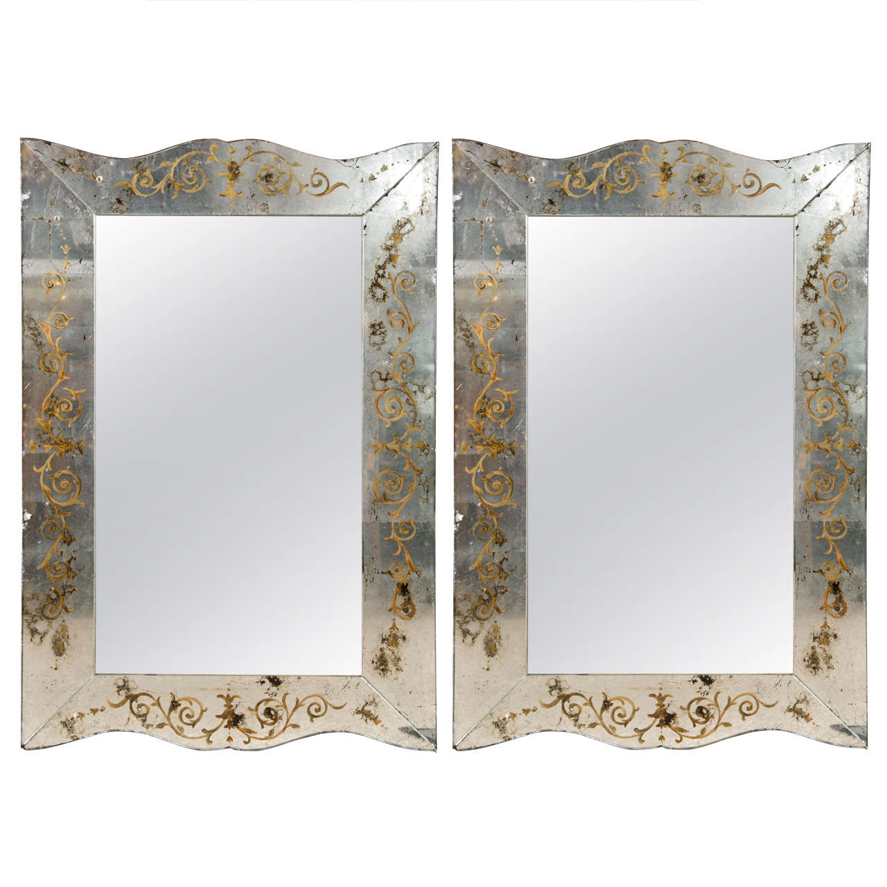Pair of Eglomise Glass Mirrors at 1stDibs
