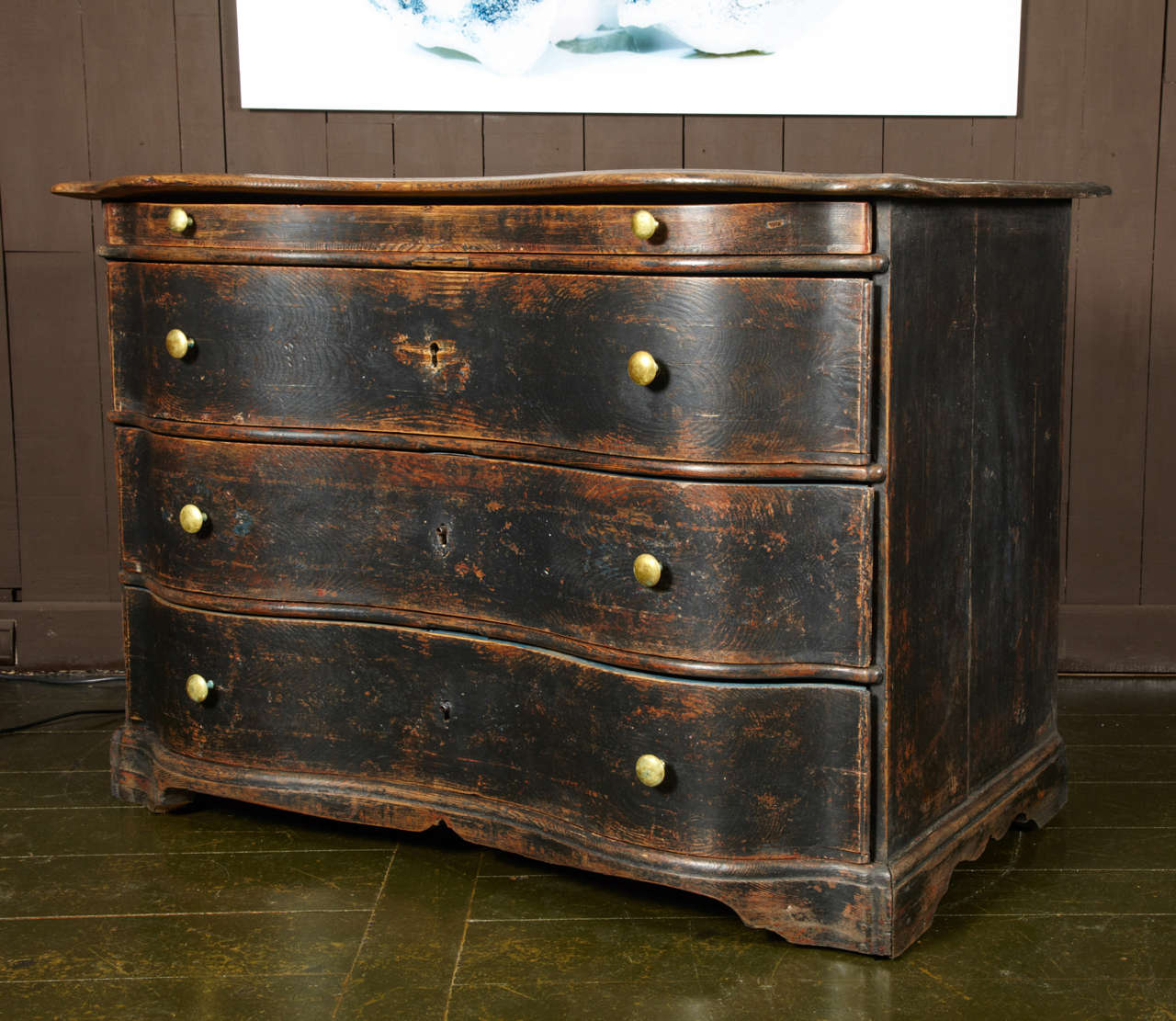 Double Curved Chest of Drawers 19th Century Black Patina at 1stDibs