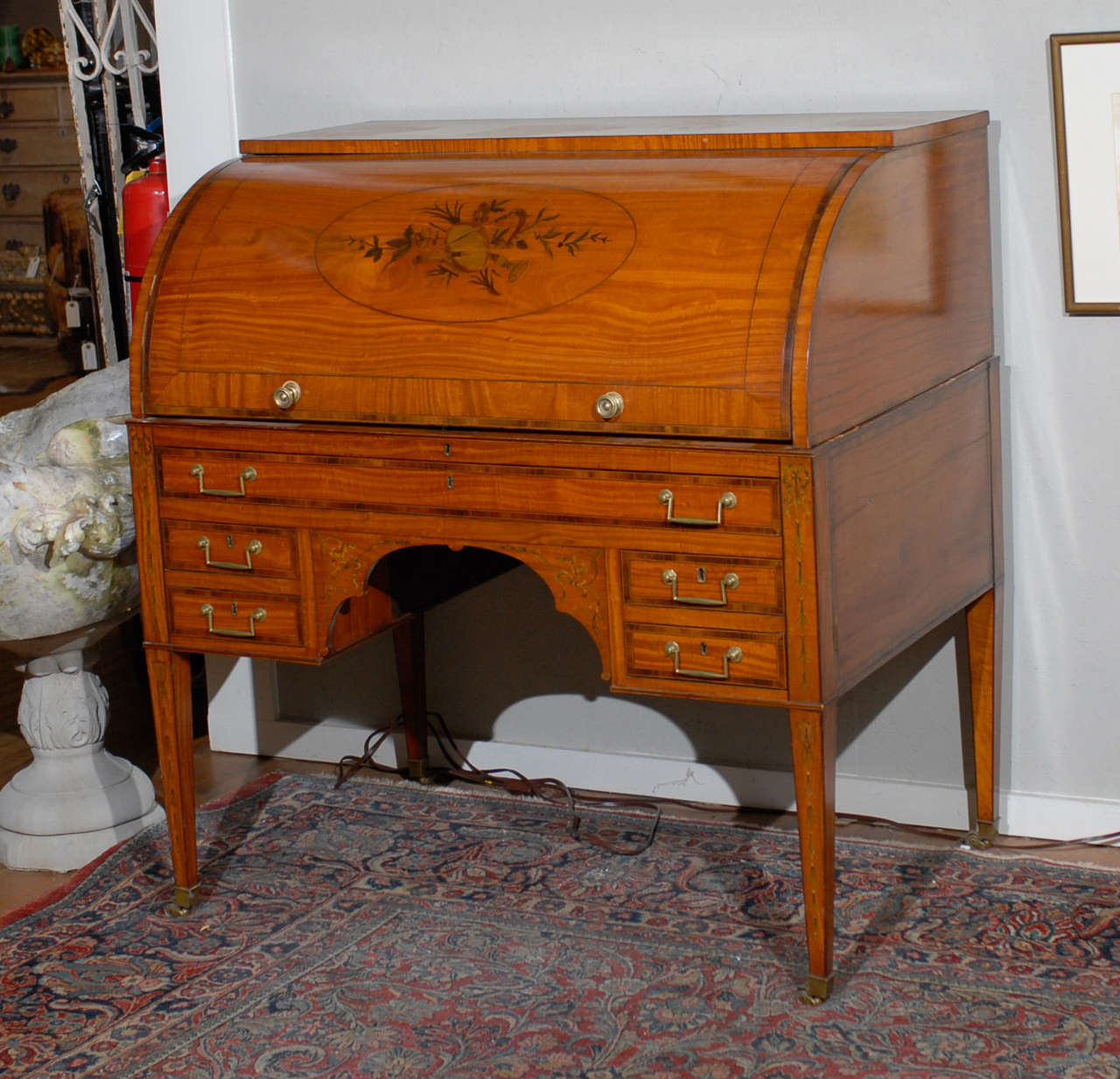 Adam Style Roll Top Desk with Inlay at 1stDibs