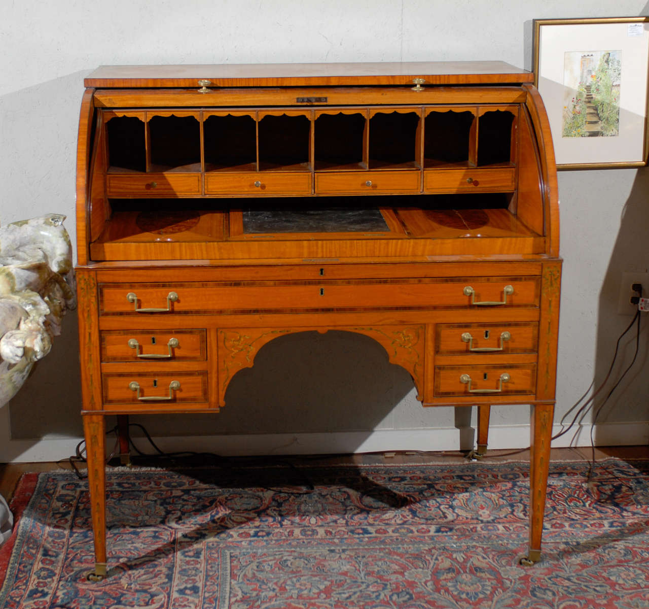 Adam Style Roll Top Desk with Inlay at 1stDibs