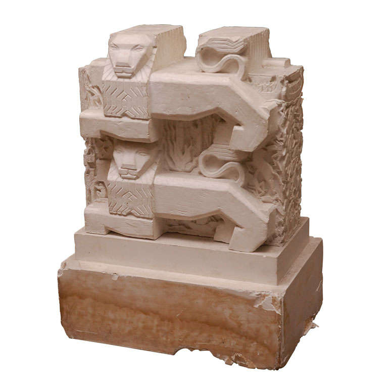 "Pharaoh with Winged Scarab," Art Deco Painted Plaster Head in Red ...