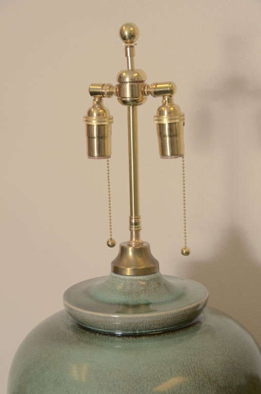 Pair Of Large Moss Green Urn Lamps at 1stDibs