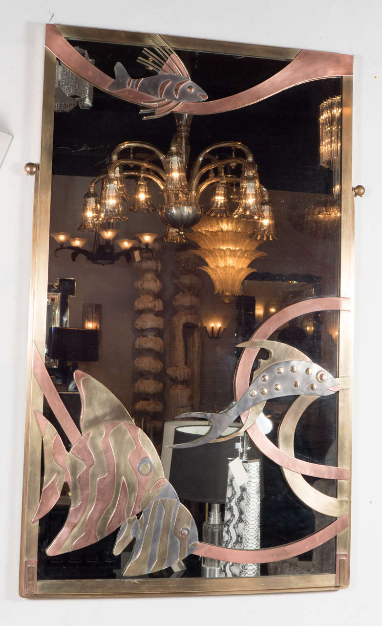 Art Deco Machine Age Fish and Aquatic Life Mirror by Bernard Fischer at ...
