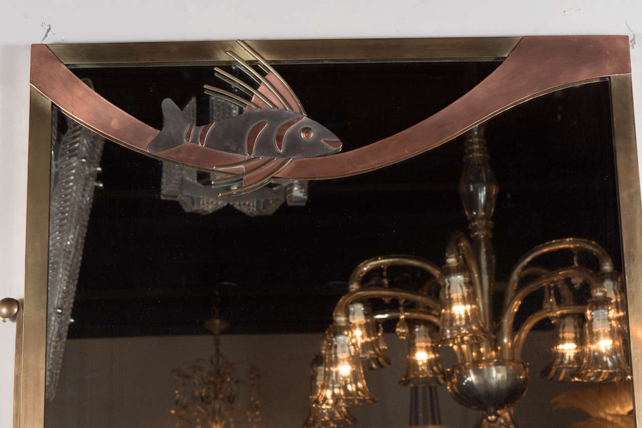 Art Deco Machine Age Fish and Aquatic Life Mirror by Bernard Fischer at ...