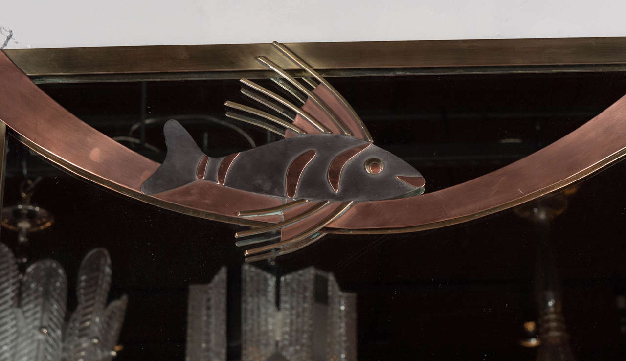 Art Deco Machine Age Fish and Aquatic Life Mirror by Bernard Fischer at ...