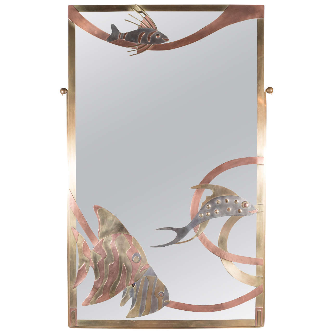 Art Deco Machine Age Fish and Aquatic Life Mirror by Bernard Fischer at ...
