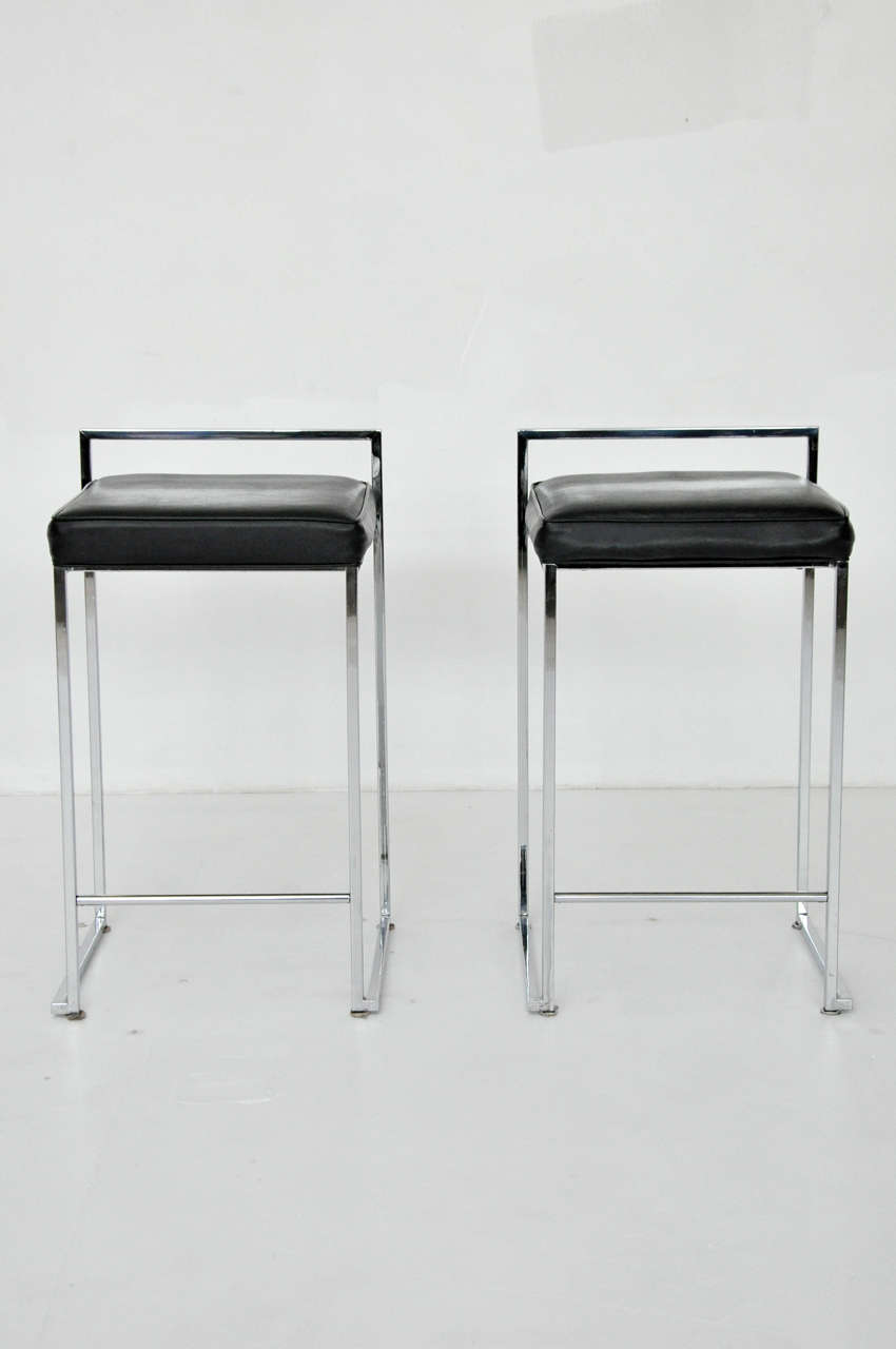 Pair of Chrome Counter Stools Attributed to Milo Baughman at 1stDibs