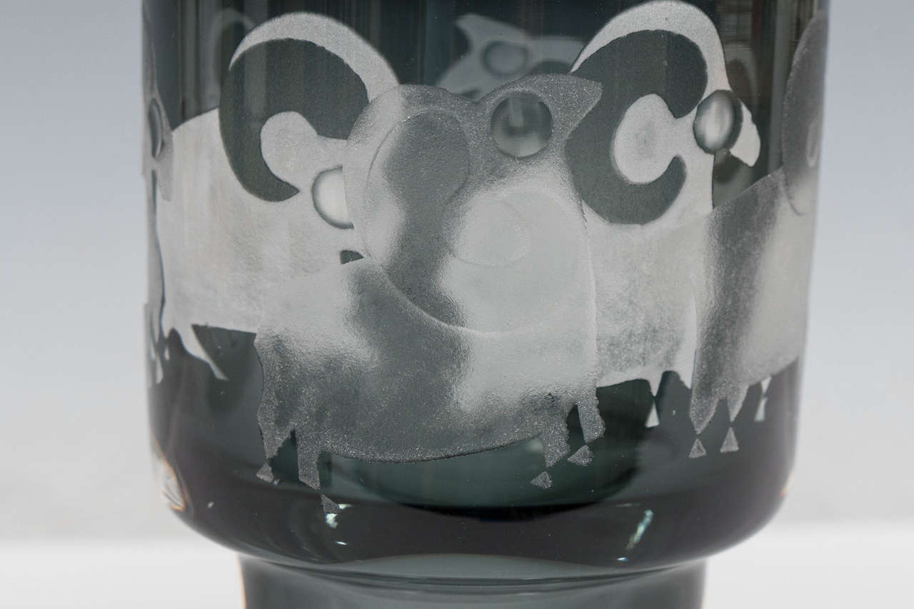 Swedish Blown Glass Gray Vase With Ram Detail By O Sandberg For Kosta For Sale At 1stdibs