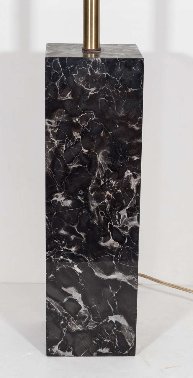 A Nessen Studio Black Marble Table Lamp with Milk Glass Shade at 1stDibs