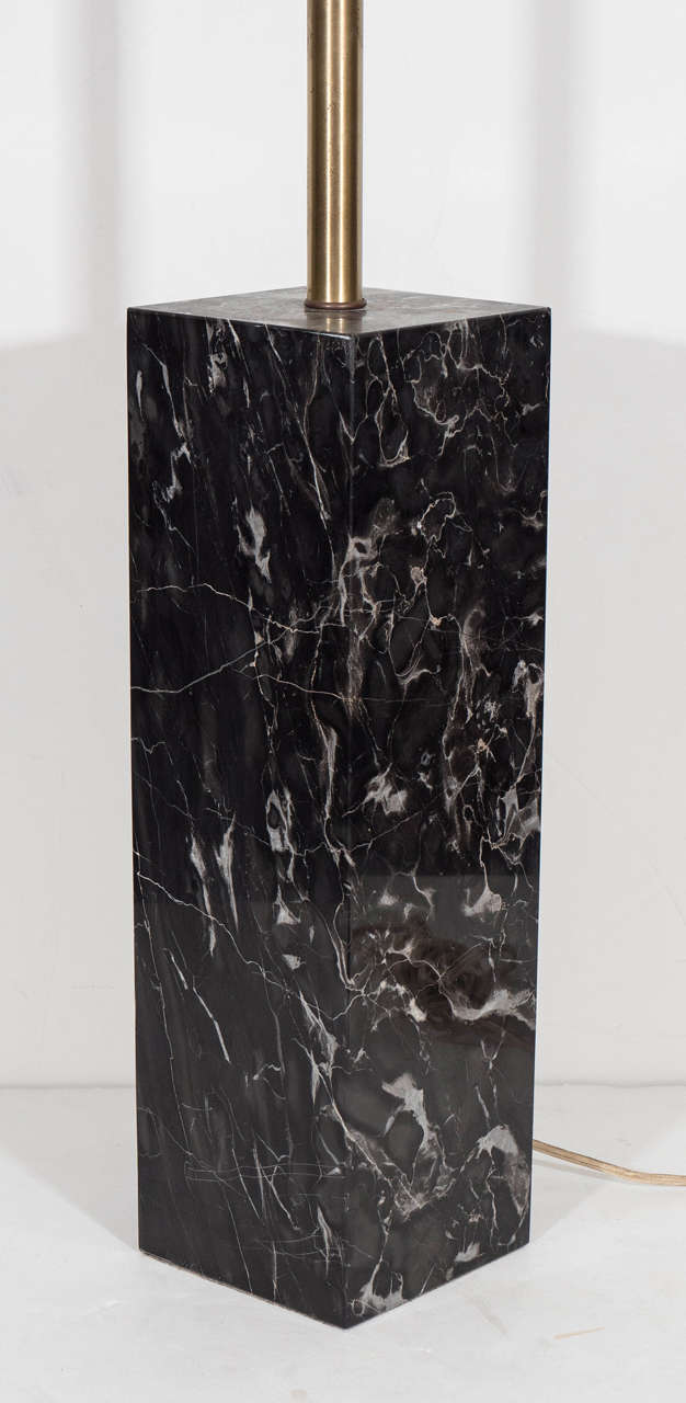 A Nessen Studio Black Marble Table Lamp with Milk Glass Shade at 1stDibs