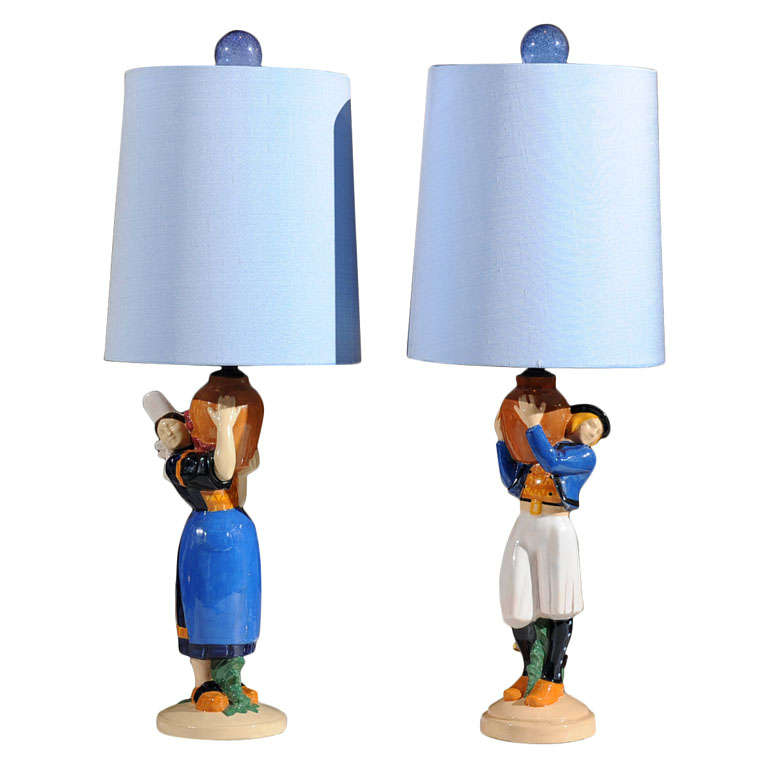 Pair of Signed Quimper Lamps at 1stDibs