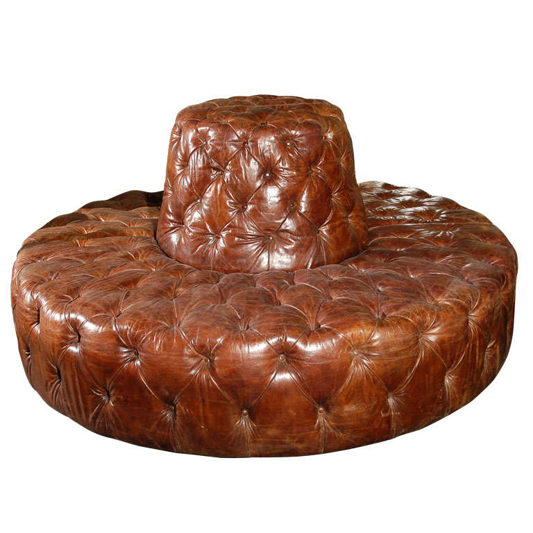 Huge Distressed Leather Circular Sofa/poof at 1stDibs