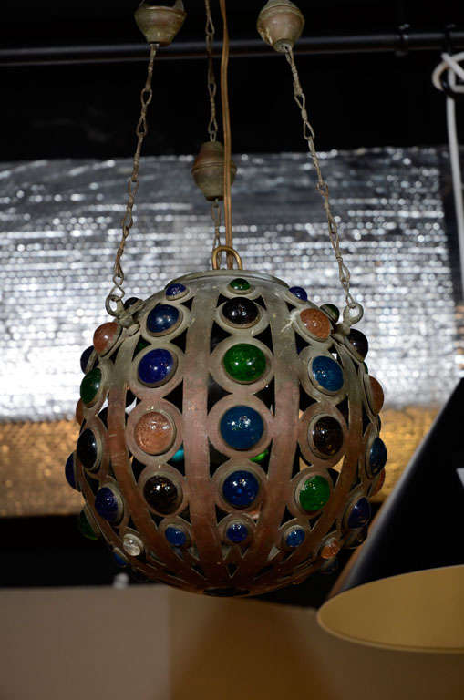 Vintage Moroccan Jeweled Brass Light Fixture at 1stDibs