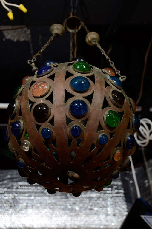Vintage Moroccan Jeweled Brass Light Fixture at 1stDibs