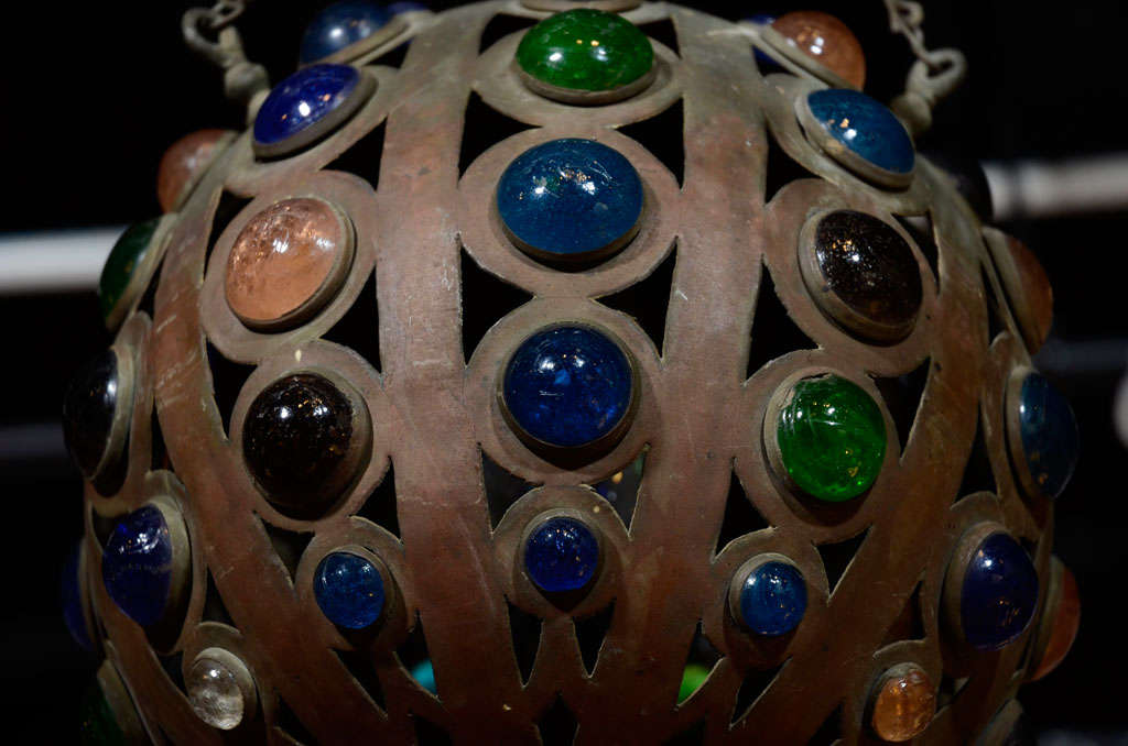 Vintage Moroccan Jeweled Brass Light Fixture at 1stDibs