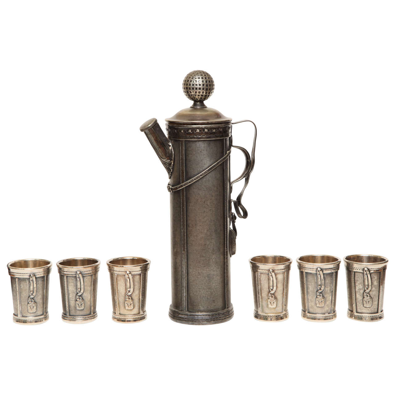 Golf Cocktail Shaker and Matching Golf Bag Cups at 1stDibs