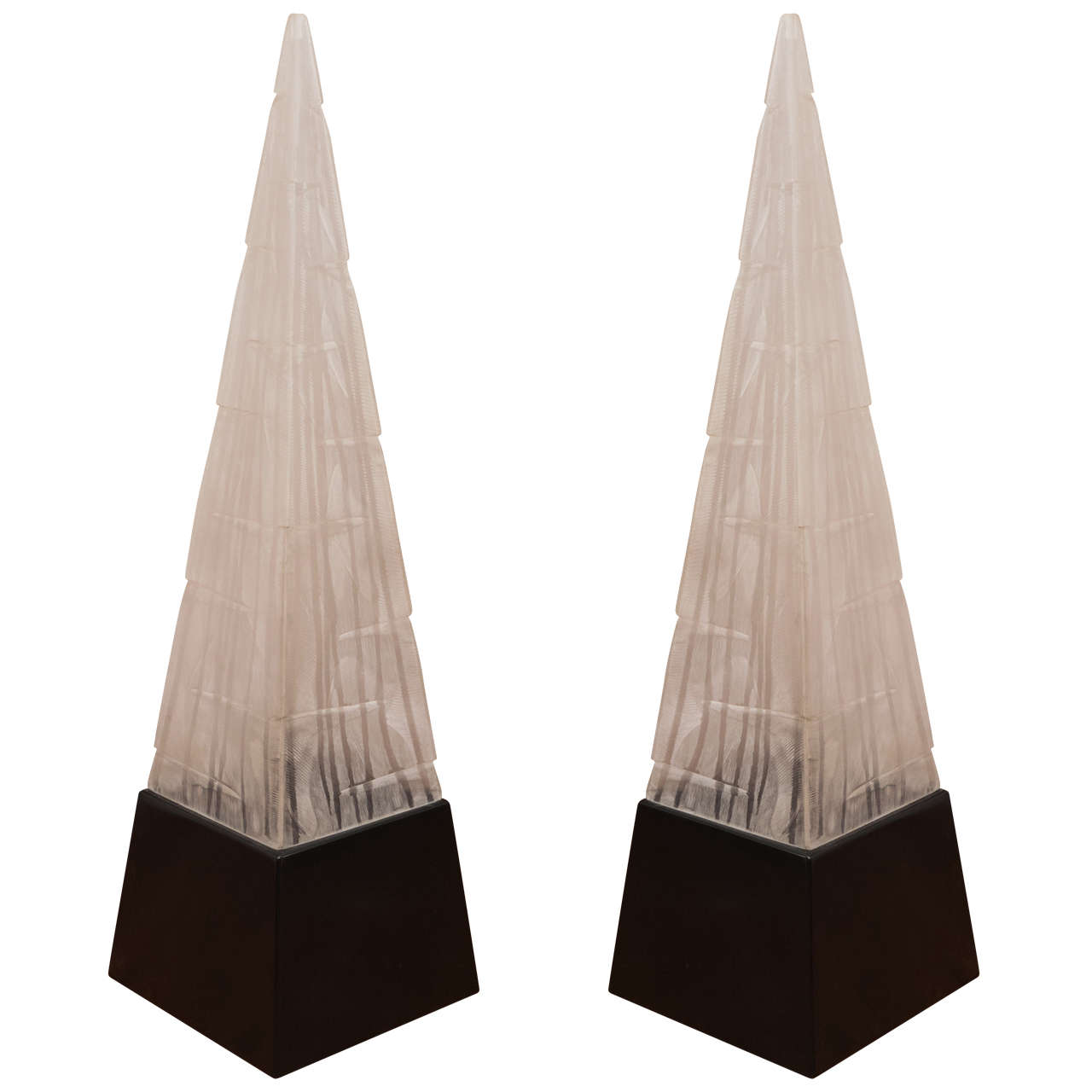 Pair of Stone Inspired, Pyramidal Lucite Table Lamps at 1stDibs