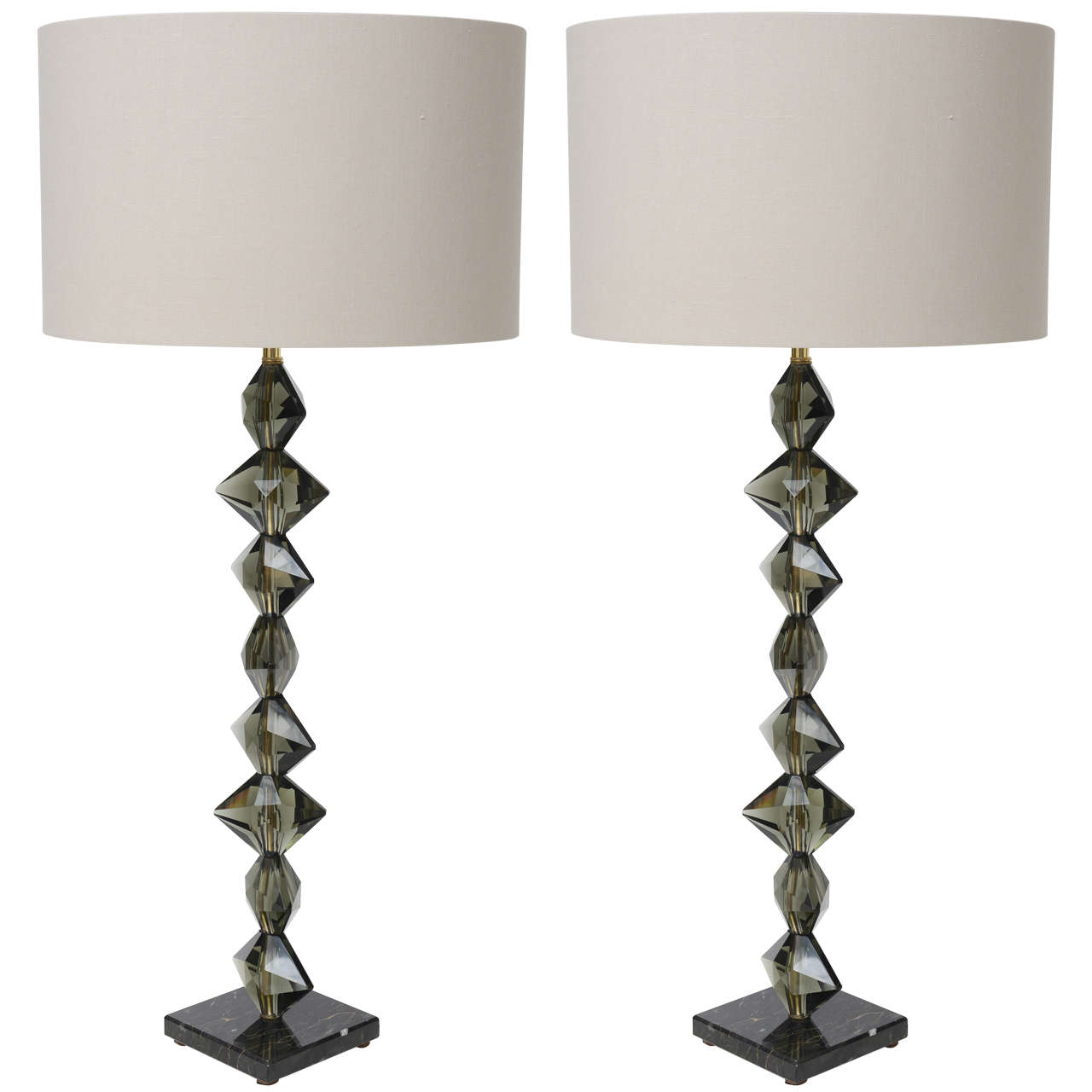 Pair of Faceted Smoked Crystal Lamps at 1stDibs
